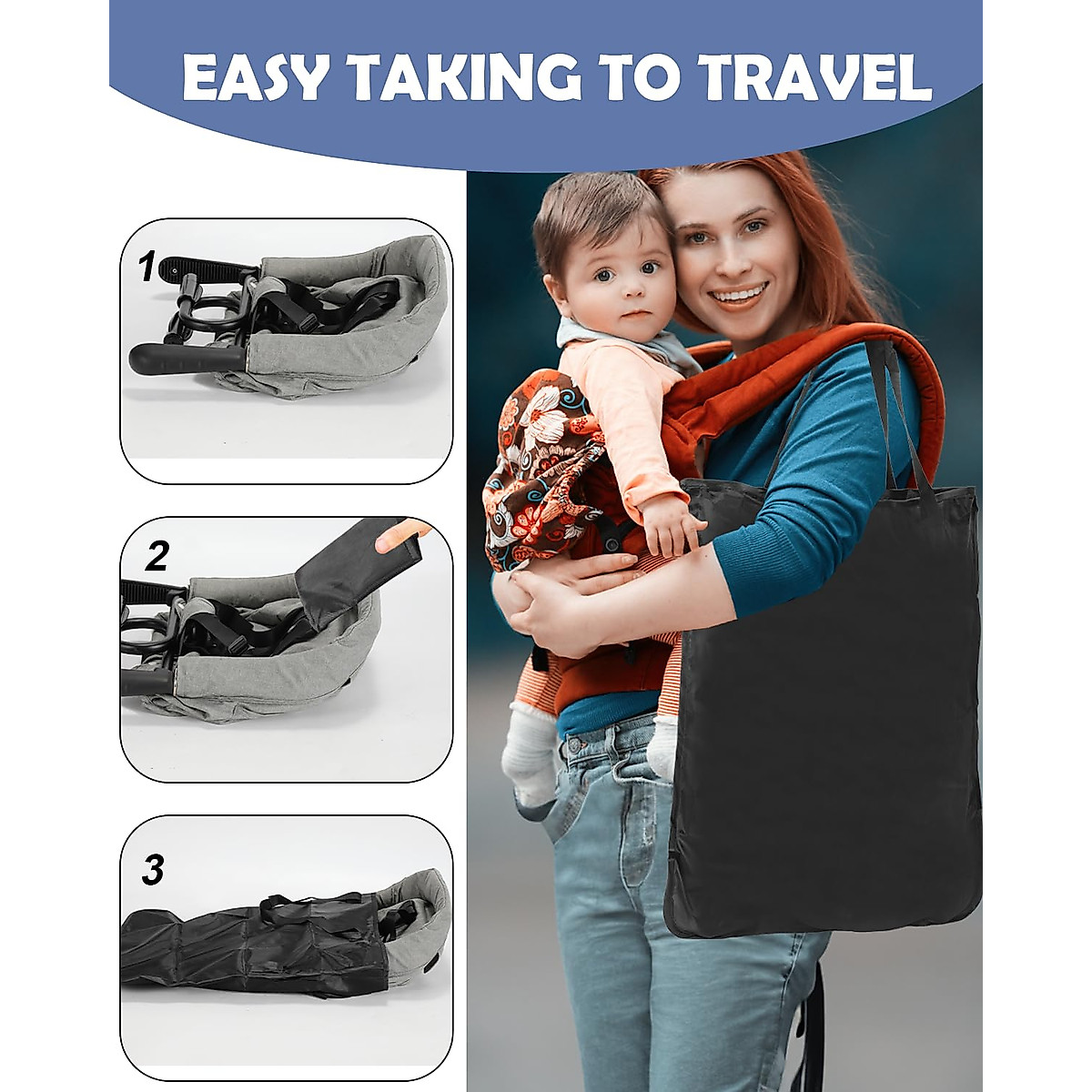 ATHRADIES Hook on High Chair for Baby with Removable Dining Tray,Clip on High Chairs for Babies and Toddlers, High Chair That Attaches to Table, Portable Travel High Chair with Carrying Bag,Grey