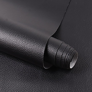 Car Elements Vinyl Leather Fabric Marine Waterproof Material 55" W×36" L Upholstery Synthetic Leather Sheets 0.6mm Thick Anti-UV,Non-Peeling for Car Furniture Sofa Boat Replacement Renovate, Black