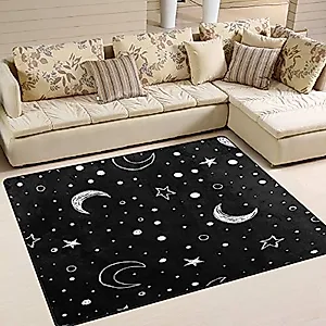 ALAZA Home Decoration Doodle Night Sky Moon Stars Large Rug Floor Carpet Yoga Mat, Modern Area Rug for Children Kid Playroom Bedroom, 5' x 7'