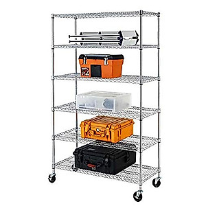 6 Tier Wire Shelving Unit Rack NSF Heavy Duty Height Adjustable Storage Shelf Metal Shelving with Wheels/Feet Levelers Garage Rack Kitchen Rack Office Rack Commercial Shelving - Chrome - 48x18x76