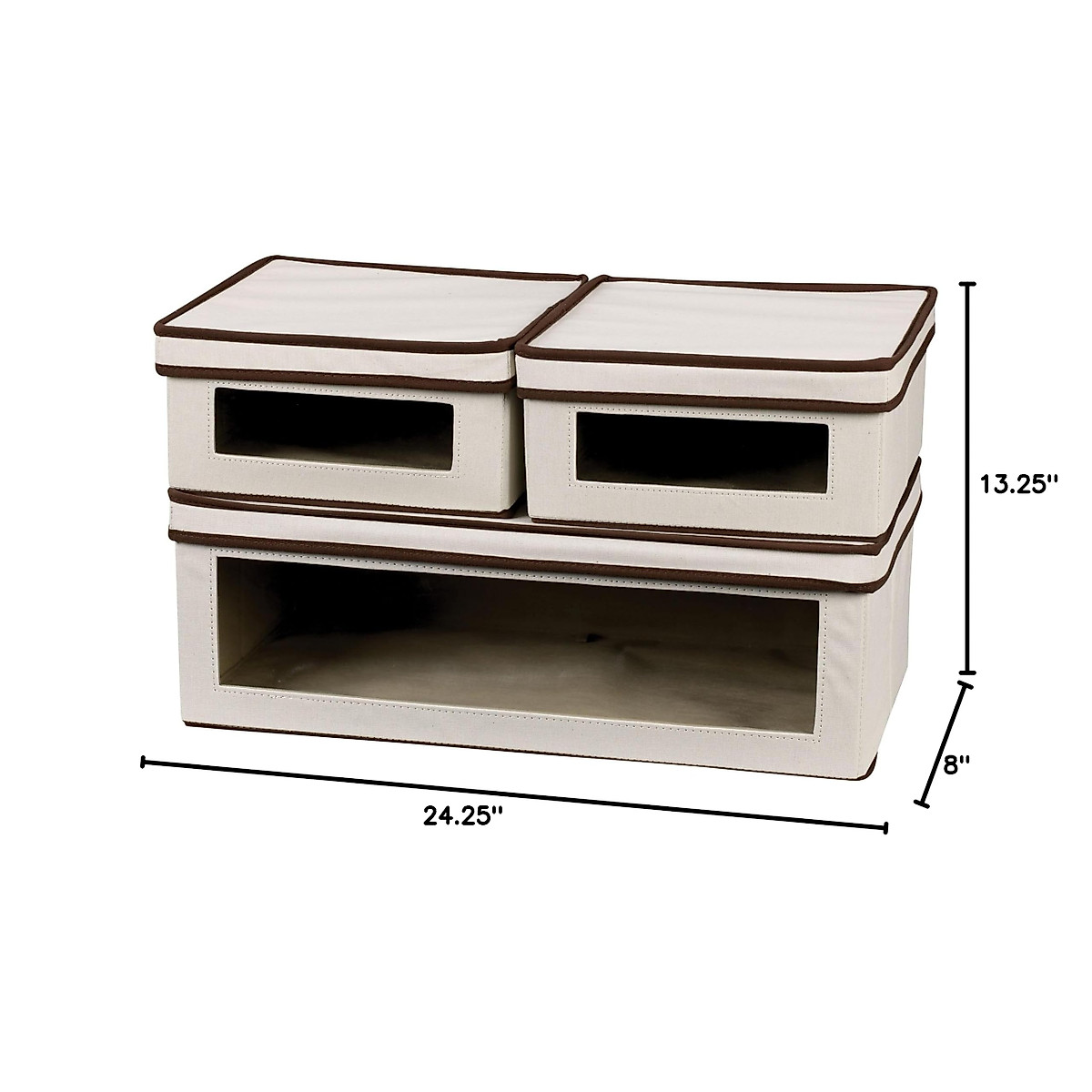 Household Essentials 510-3 Vision Storage Boxes with Lids | 3 Piece Set | Natural Canvas with Brown Trim