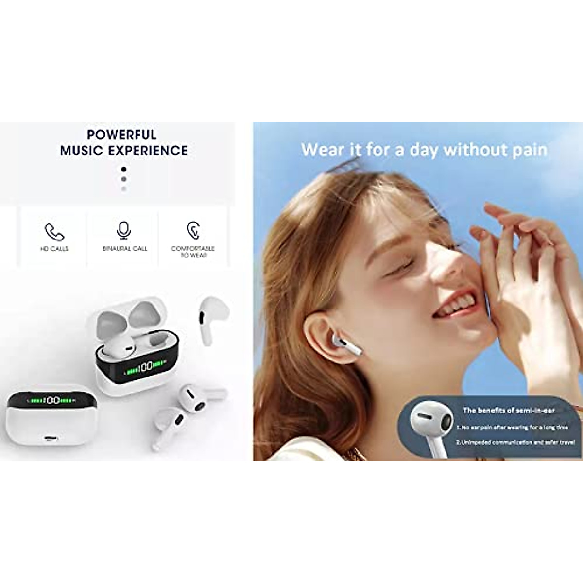 AD Pro3 Earpods Wireless Airdots Bluetooth 5.3 Multi-Function Touch Earbuds Microphone Auto Pairing Earphone Battery Display Charging Headset Voice Assistant Deep Bass Stereo Sound (Black)