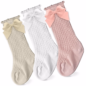CozyWay Baby Knee High Bow Socks For Baby Girls Infant 0-9 Months 3-3 Pack