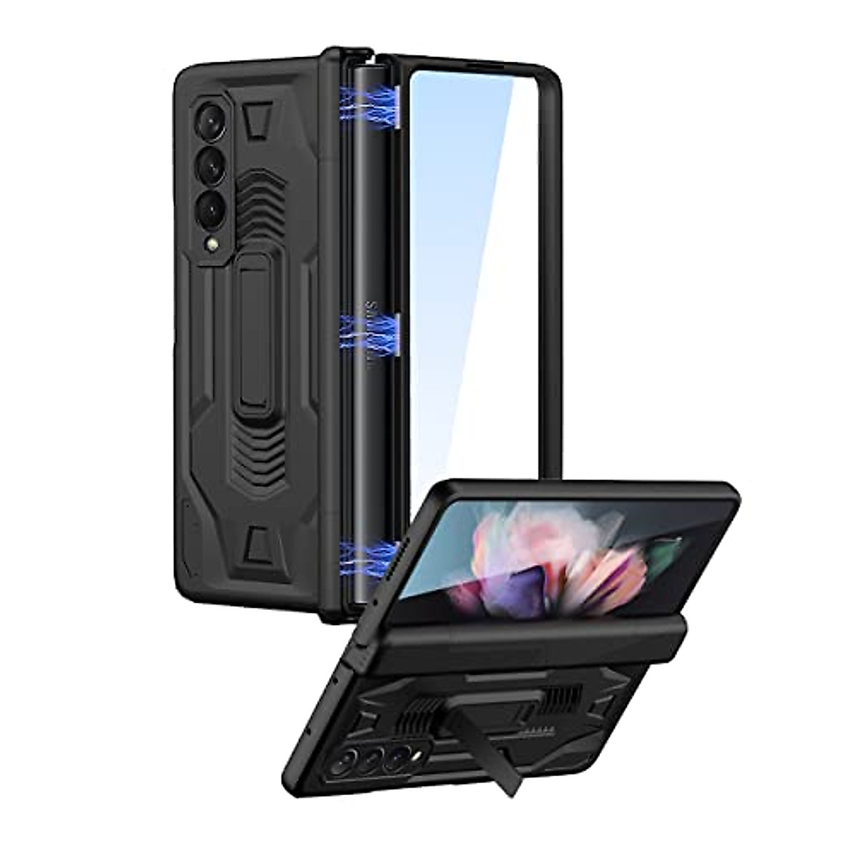 CeeEee Samsung Galaxy Z Fold 3 5g Case Screen Protector 360 Degree Full Body Protection Cover Built-in with 9H Tempered Glass and Kickstand with Hinge Protection, Black