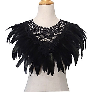 L'VOW Real Black Feather Harness Lace Collar Necklace Bib Halloween (Black)
