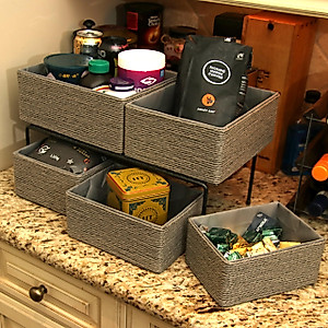 Acrola Premium 5-Pack Woven Paper Rope Storage Baskets, Multi-Size, Stackable, Versatile Organziers, Decorative Bins with Durable Fabric Liner for Home, Office, Nursery, and Bathroom, ST05002 (Grey)