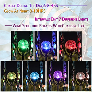 Wind Spinners Outdoor Clearance-Wind Spinners for Yard and Garden-Wind Sculptures & Spinners Color Led Changing Solar Powered Glass Ball with Kinetic Windmills Dual Direction Wind Sculpture Spinners