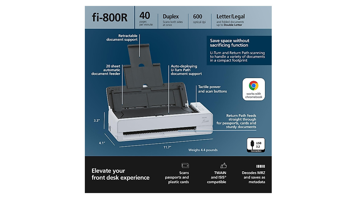 Fujitsu fi-800R Compact Duplex Scanner with Dual ADFs