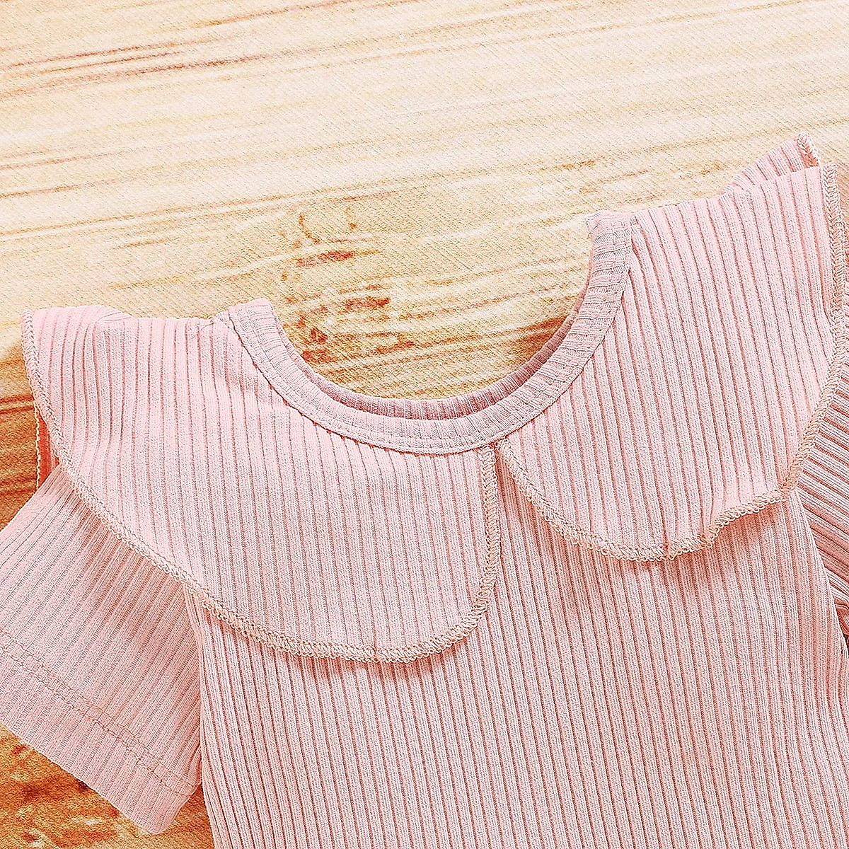 Dimoybabe Newborn Baby Girl Clothes Summer Infant Outfit Cute Ruffle Romper Short Set Solid Pink 3-6 Months 80cm