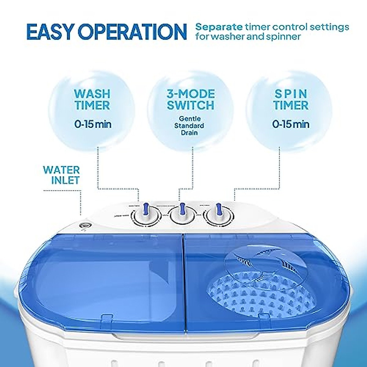 ROVSUN 11LBS Portable Washing Machine, Electric Mini Twin Tub Washer with Spin Dryer, Washer(7LBS) and Spinner(4LBS), Great for Home Dorms Apartments RV Camping