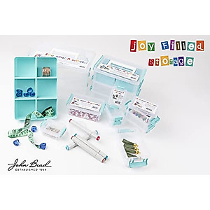 Joy Filled Storage - 3 Clear Stackable Containers with Handle and 6 Compartment Insert (10x7x2.5in) - with Turquoise Detail for Craft, Ideal for Food Storage and Organizing Containers