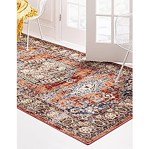 Unique Loom Utopia Collection Traditional Geometric Vintage Inspired Area Rug with Warm Hues, 8' x 10', Terracotta/Blue
