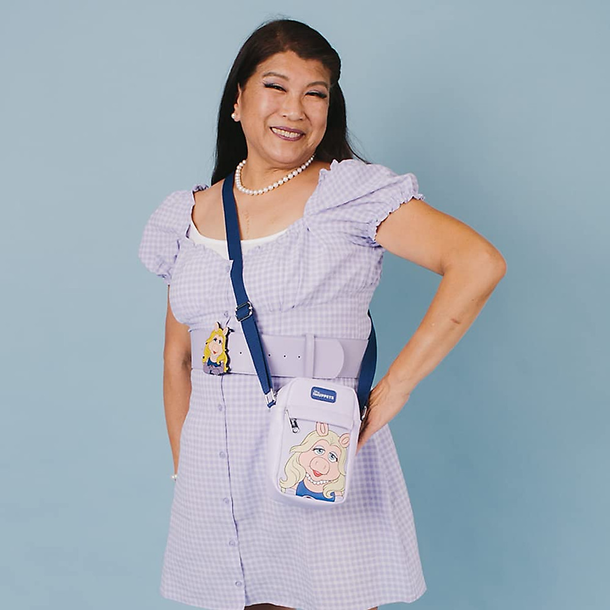 Disney Bag, Crossbody, Muppets, Miss Piggy Blue Dress, Lavender, Vegan Leather