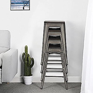 Yaheetech 24'' Counter Height Barstools 4PCS Metal Chairs Barstools for Patio with Wood Seat for Indoor and Outdoor, Gun Metal