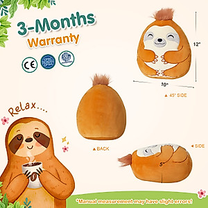 BSTAOFY 12'' Cute Sloth Soft Plush Pillow Sloth Stuffed Animal Cushion Nap Pillow Birthday Valentines for Boys Girls