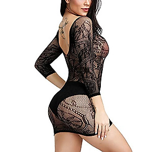 Vorifun Women Lingerie Rainbow Fishnet Babydoll Halter Stretch Chemise Mini Dress One Size