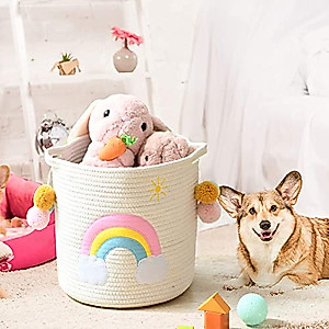 INough Woven Storage Baskets for Kids, Cotton Rope Toy Baskets with Handles Large Rainbow Storage Bins Dog Toys Organizer Solution for Office, Bedroom, Closet, Laundry (Rainbow)