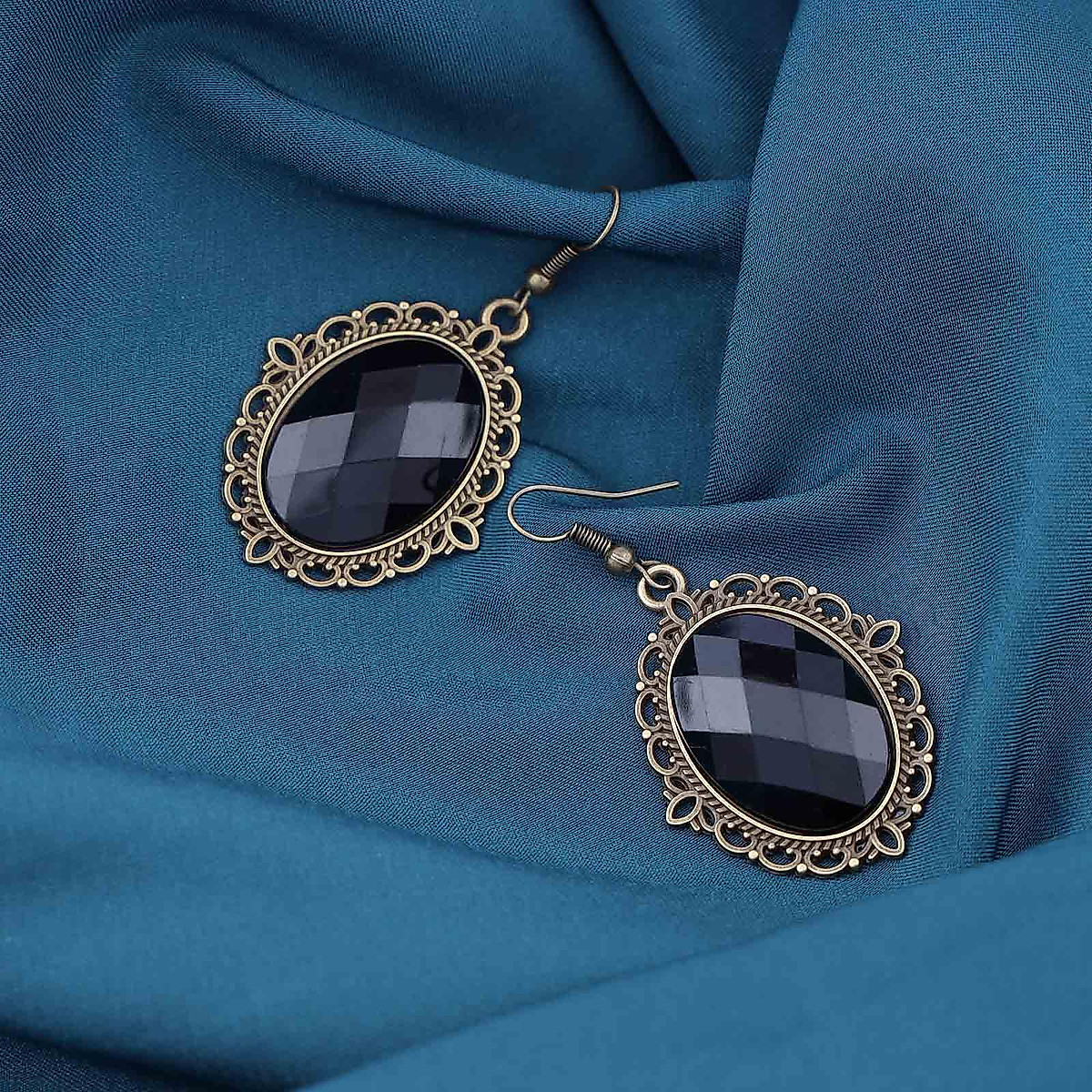 Sttiafay Vintage Black Crystal Drop Earrings Oval Onyx Dangle Earrings Large Onyx Stud Earrings Black Gem Hook Earrings Jewelry for Women and Girls
