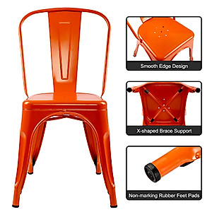 LSSBOUGHT Patio Dining Chairs Set of 4 Metal Chairs Indoor Outdoor Chairs Stackable Chairs for Kitchen, Dining Room, Bistro and Cafe (Orange)