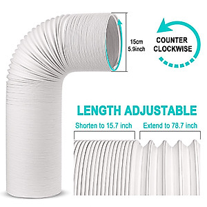 Air Conditioner Hose, Portable Exhaust Vent Hose with 5.9 Inch （6‘’） Diameter, Counterclockwise AC Hose Length to 80 Inch, Universal Replacement AC Vent Hose for LG and Many More Portable AC