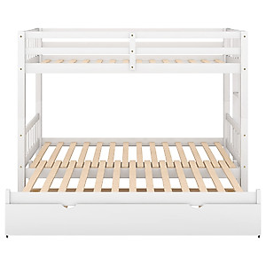 BOVZA Twin Over Twin/King Pull-Out Bunk Bed with Trundle, Extendable Bunk Beds for Kids, Teens, Adults, White