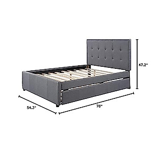 GLORHOME Full Size Upholstered Platform Bed with Headboard and Trundle,Wood Slat Support, Space Saving Furniture for Bedroom, Grey1