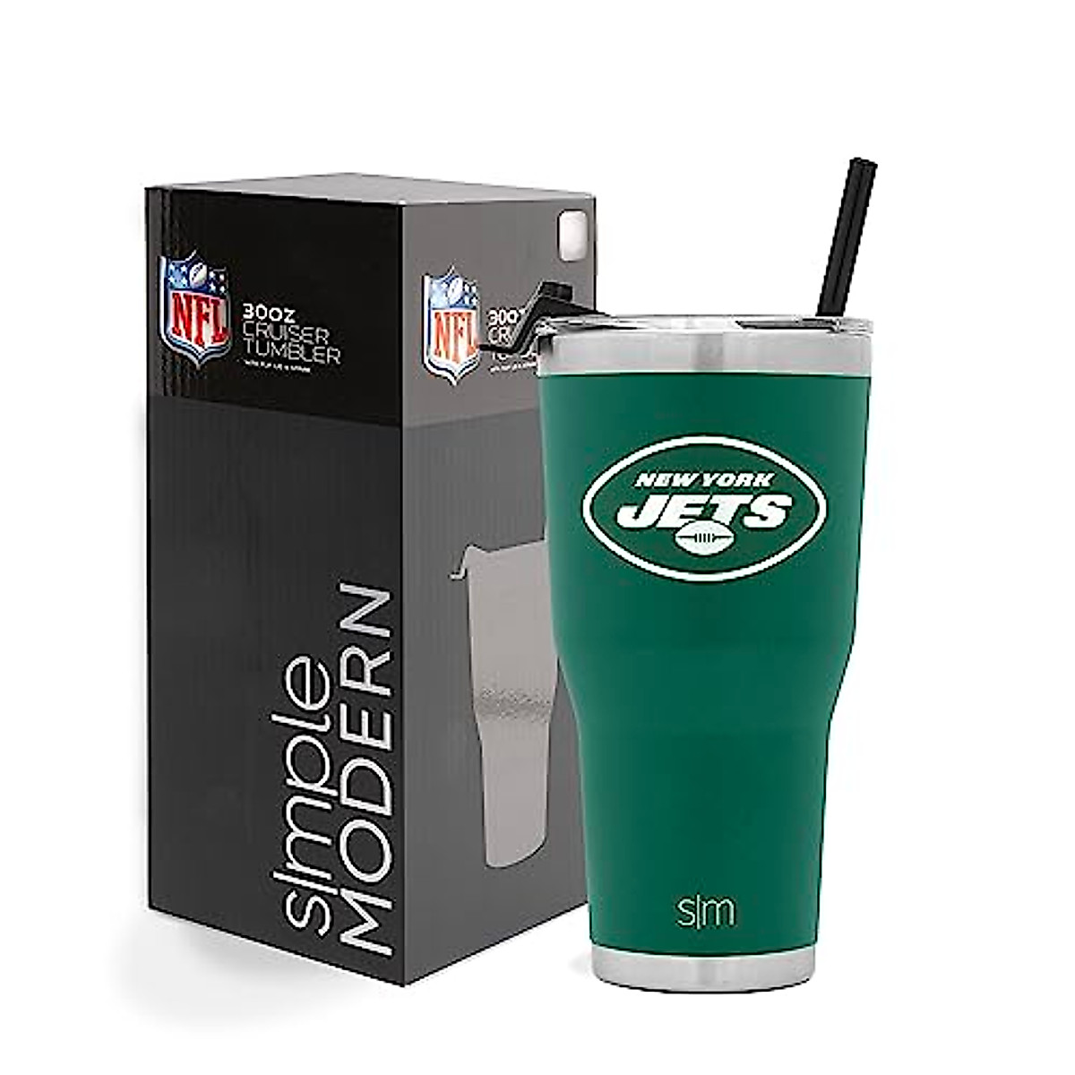 Simple Modern Officially Licensed NFL New York Jets Tumbler with Straw and Flip Lid | Insulated Stainless Steel 30oz Thermos | Cruiser Collection | New York Jets