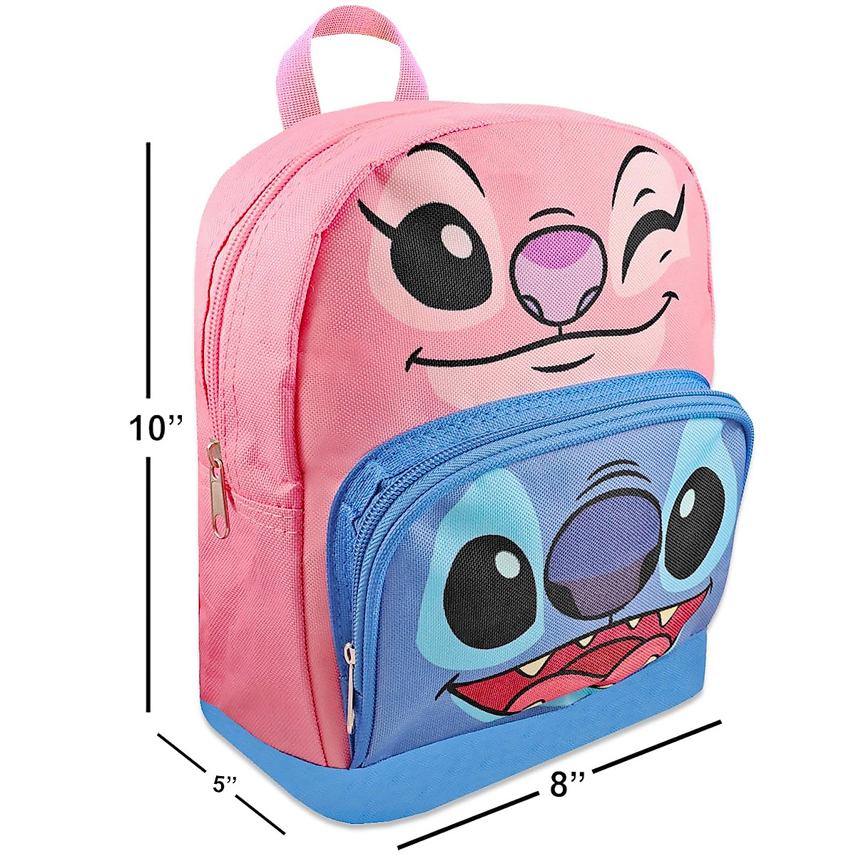 Stitch and Angel Mini Backpack for Girls - 10” Canvas Stitch Backpack with Front Pocket Plus Bottle | Lilo and Stitch Backpack Bundle