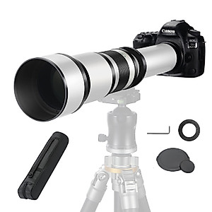 JINTU 650-1300mm f/8 Manual Telephoto Zoom Lens + T-Mount for Canon EOS Rebel SL2 SL1 T3 T3i T4i T5 T5i T6 T6i T6s T7 T7i 4000D 850D/SL3/SL2 6D Mark II/5D Mark IV/90D/80D/77D DSLR SLR Cameras