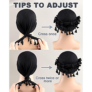 Babalet Halo Turban for Men Women Satin Lined Durag Head Wraps Scarf Skull Cap Pre-Tied Twist Sleeping Bonnet, Black