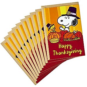Hallmark Pack of Peanuts Thanksgiving Cards, Snoopy and Woodstock (10 Cards with Envelopes)