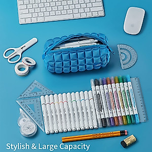 Cute Pencil Case 2023 Aesthetic Pencil Pouch, Thick Material Shockproof Pencil Bag, Kawaii Stationery Pen Bag Organizer for School College Student Teen Girls Adults - Blue