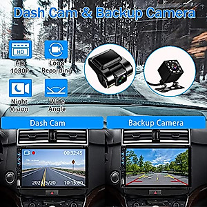 Double Din Car Stereo with Dash Cam,7 Inch Full HD Touchscreen Car Stereo Receiver Support with Apple Carplay and Android Auto,Car Stereo with Bluetooth,Mirror Link,Backup Camera,FM/USB/AUX/Subwoofer