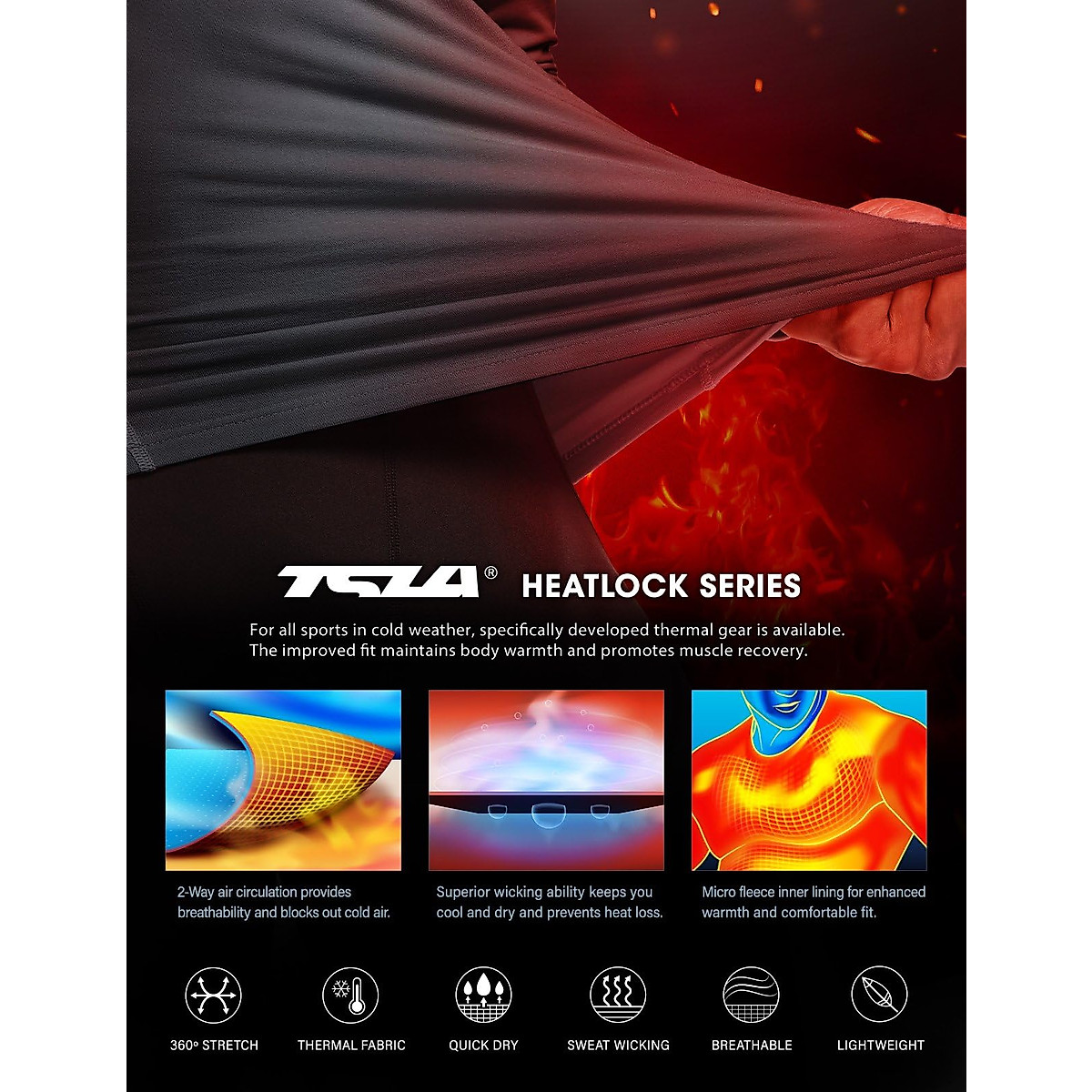 TSLA Men's Thermal Long Sleeve Compression Shirts, Athletic Base Layer Top, Winter Gear Running T-Shirt, Heat Core 2pack Black/Charcoal, Medium