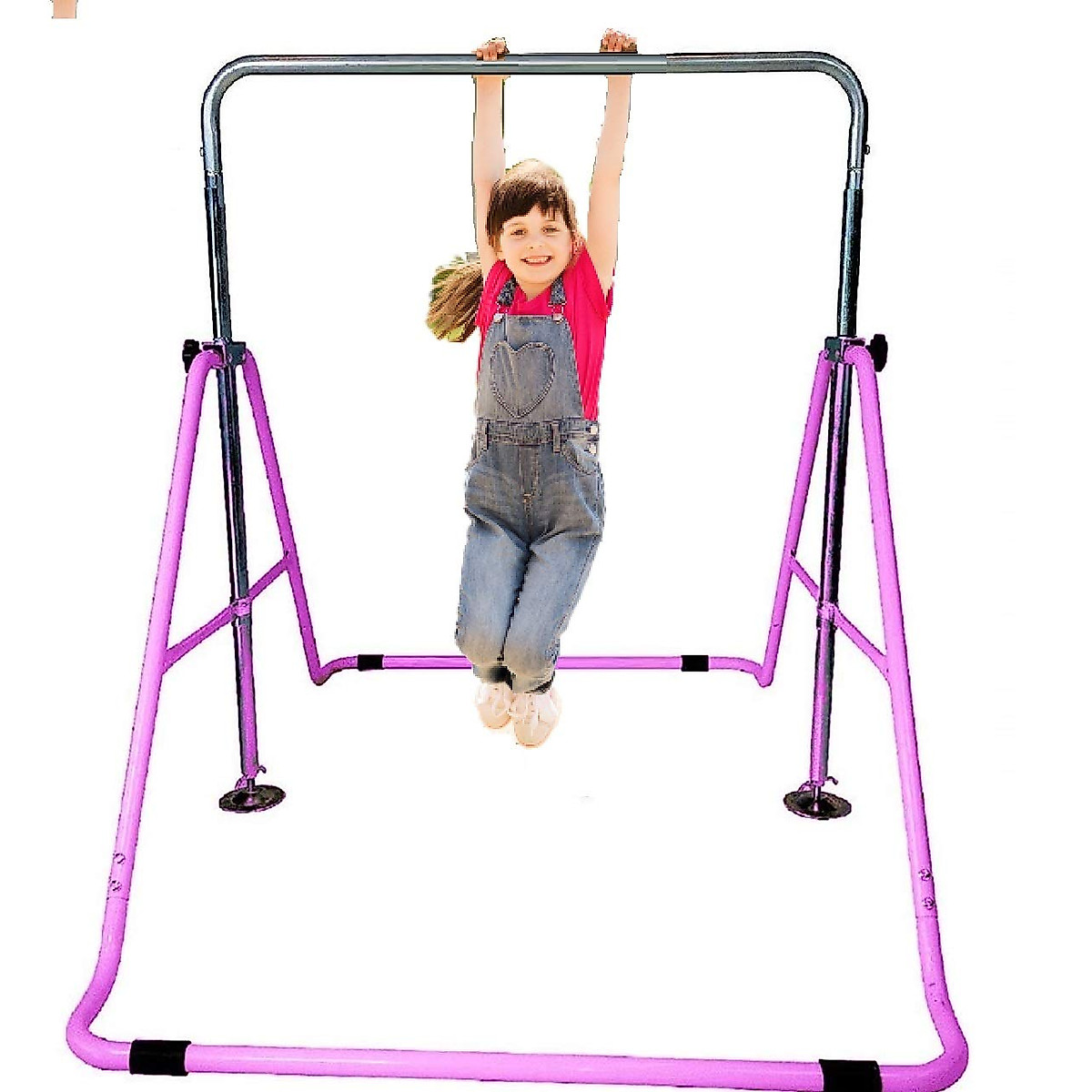 GYMPRO Kids Gymnastics Bar Horizontal Bar Junior Gymnastic Training Equipment Height Adjustable Climb Tower Balance Bar Asymmetric Bar Playground (Pink)