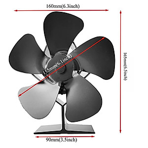 UXZDX CUJUX Black Fireplace Fan 5 Blade Heat Powered Stove Fan Log Wood Burner Quiet Fan Home Efficient (Color : Black, Size : 16085165mm)
