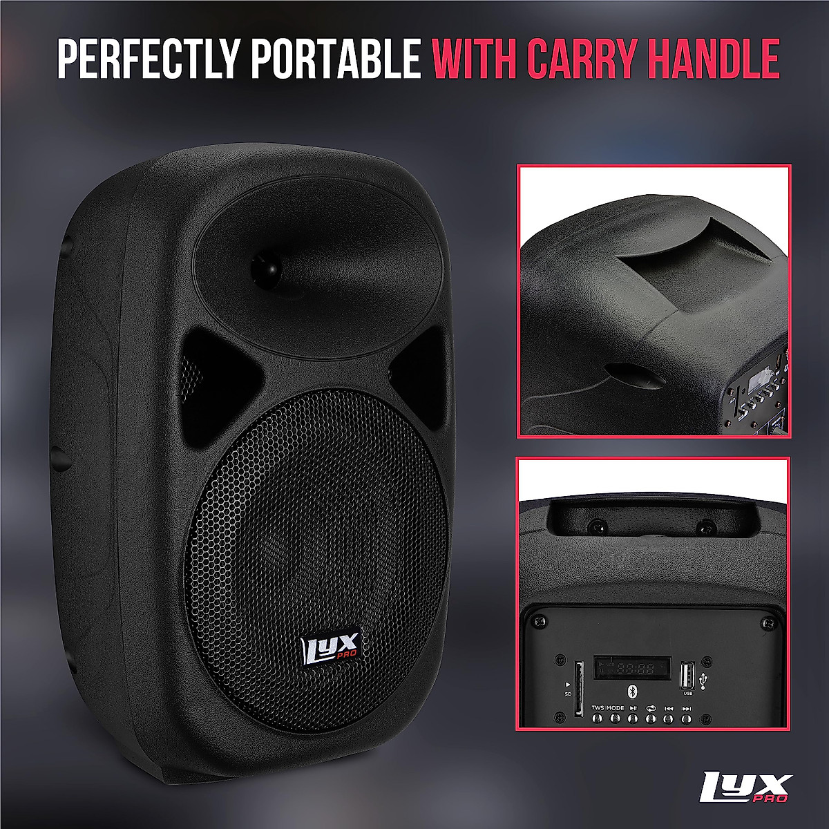 LyxPro 8” Inch Active PA Rechargeable Battery Speaker System, Equalizer, Bluetooth Connection, SD Slot USB MP3 AUX, Mic,1/4" 1/8" 3.5mm Inputs, SPA-8 Battery