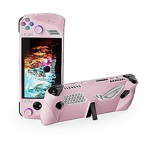 Silicone Skin Case for 2023 ASUS ROG Ally Handheld, ROG Ally Accessories Protective Cover Grip with Stand (Pink)
