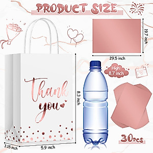 Tinlade 30 Pcs Thank You Gift Bags with Tissue Paper Gold Thank You Wedding Bags with Handle for Graduation Business Shopping Wedding Baby Shower Party Favors(Rose Gold)