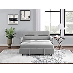 FULife 57'' Convertible Microfiber Upholsterd Sofa with Pull-Out Sleeper,3-in-1 Multi-Functional Adjustable Loveseat Bed,Modern 2-Seats Futon Couch w/Side Pocket&Pillows,Lounge Sofá for Living Room