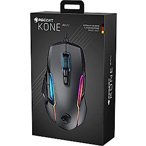 ROCCAT Kone AIMO Remastered PC Gaming Mouse, Optical, RGB Backlit Lighting, 23 Programmable Keys, Onboard Memory, Palm Grip, Owl Eye Sensor, Ergonomic, LED Illumination, Adjustable to 16,000 DPI-Black