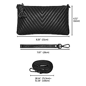 YALUXE Womens Wristlet Real Leather Chevron Tassel Large V Clutch Wallet with Shoulder Strap