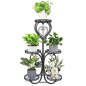 ZHAZHADI Plant Stand Indoor Outdoor - Metal 5 Tier Flower Pot Holder Display Vertical Shelves Shelf - Wrought Iron Corner Planter Rack Multiple Organizer for Garden Patio Lawn Balcony Office Black