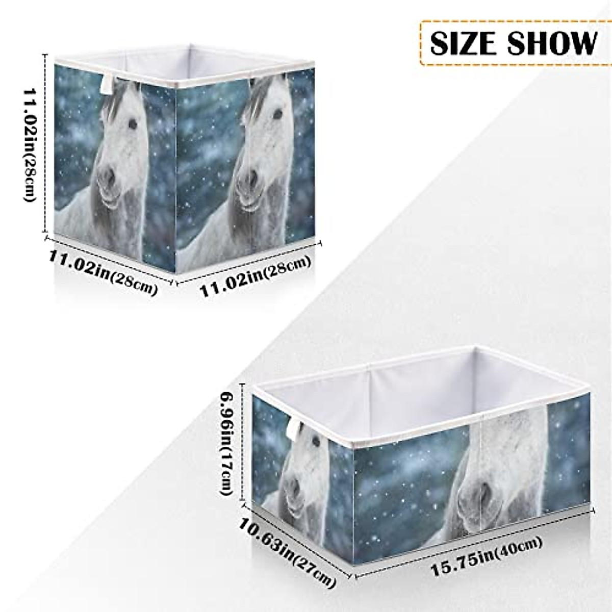 RunningBear White Horse Storage Basket Storage Bin Square Collapsible Storage Cubes Cloth Baskets Containers Organizer for Rooms Playroom Shelves