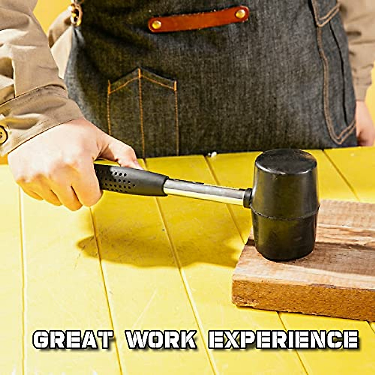 Zog 10 Oz Rubber Hammer Mallet,Rugged Steel Tube with Anti-Skid Rubber Handle,Double Face Rubber Mallet Installing Tool(Black)