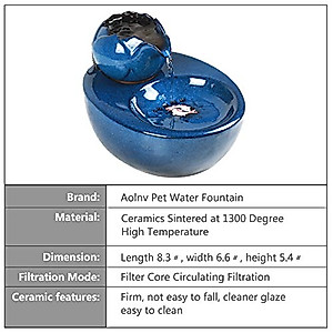 Aolnv Lotus Cat Water Fountain, Automatic Ceramic Drinking Fountain for Pets,Easy to Clean, 50.8 oz. Water Capacity (Blue)