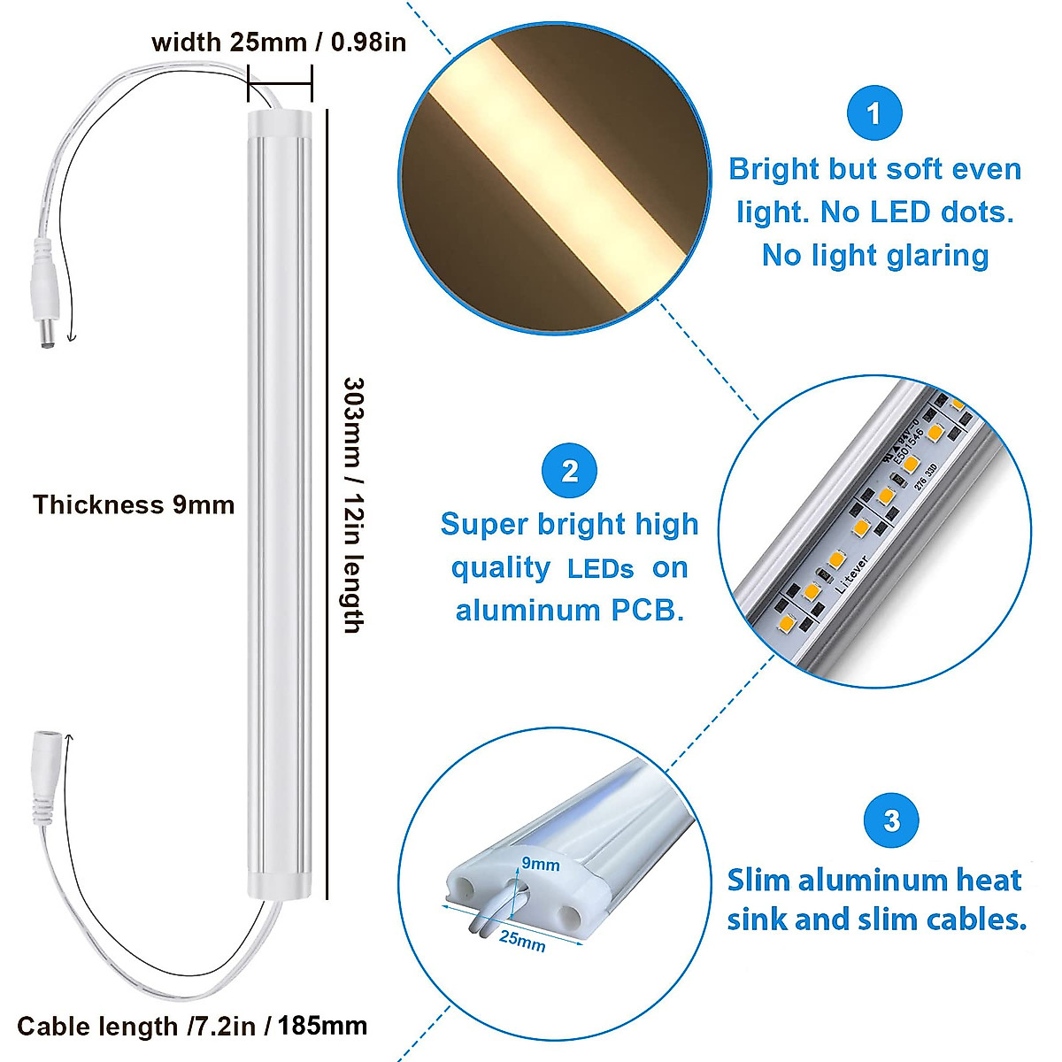 Litever Under Cabinet LED Lights Kit Dimmable by AC in-Wall Dimmer. Plug or Direct Wire LED Driver. Super Bright Linkable Lighting Strip for Kitchen Cabinets Counter. 35W 2000 Lumen. Warm White 3000K