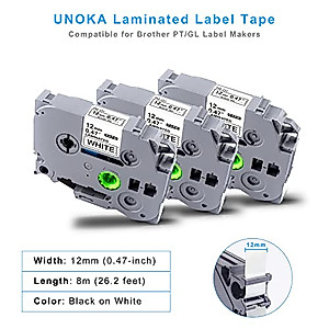 3 Pack Compatible for Brother Label Maker Refills TZe231 TZe-231 Ptouch Label Maker Tape 12mm 0.47 Laminated White, Work for PT-D210 PT-H110 PTD600 PTD400AD Label Makers