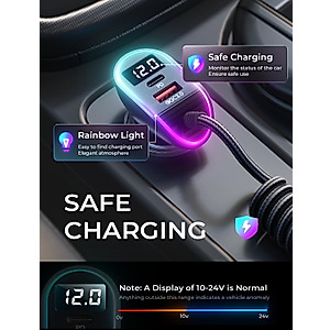 LISEN USB C 96W Super Fast Car Charger PD& QC3.0 with 5.3ft 36W Type C Coiled Cable,Car Phone Charger Adapter for iPhone 15 Pro Max Plus, Samsung Galaxy S24/S23/S22,Android, iPad Pro