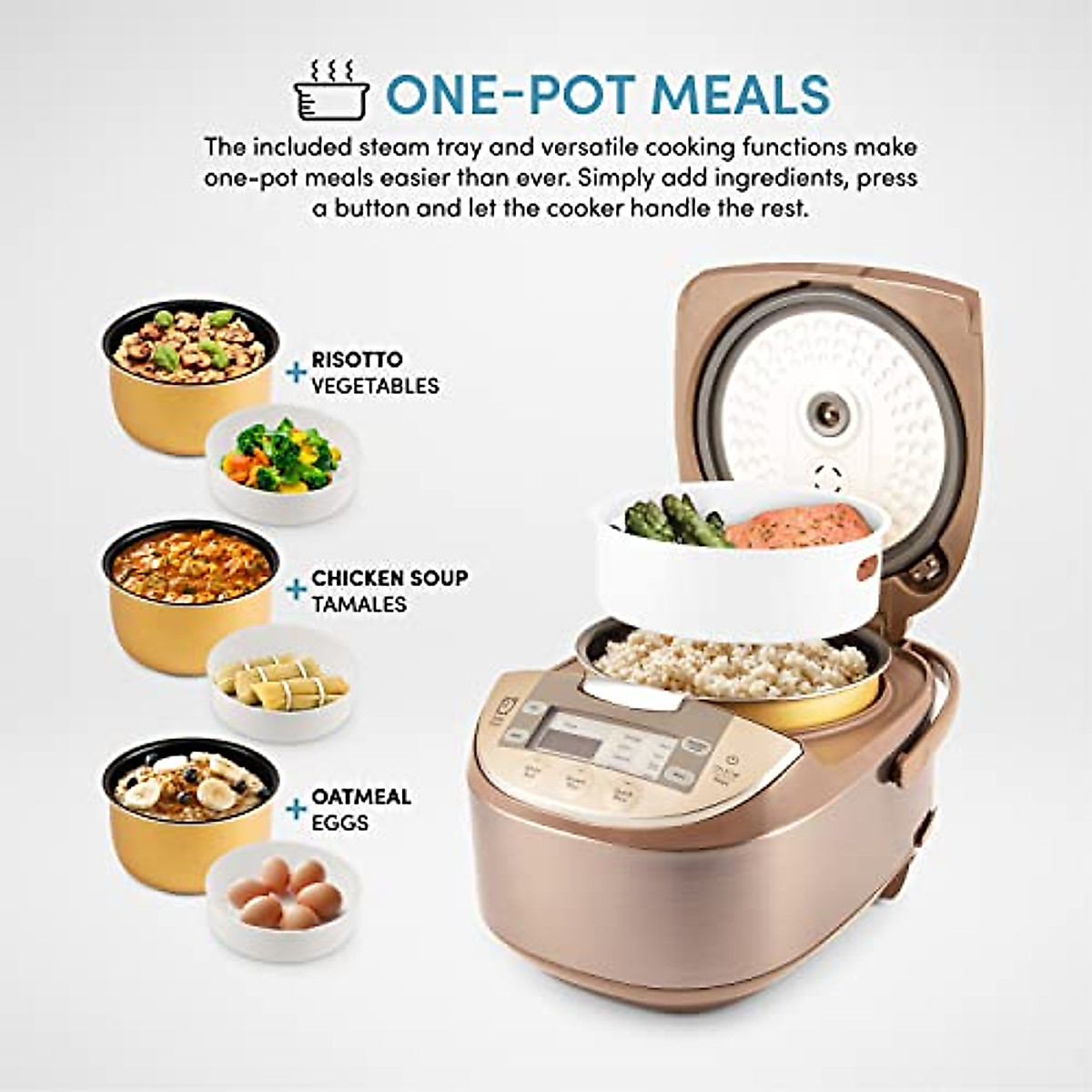 Aroma Housewares ARC-6106 Aroma Professional 6 Cups Uncooked Rice, Slow Cooker, Food Steamer, MultiCooker, Champagne